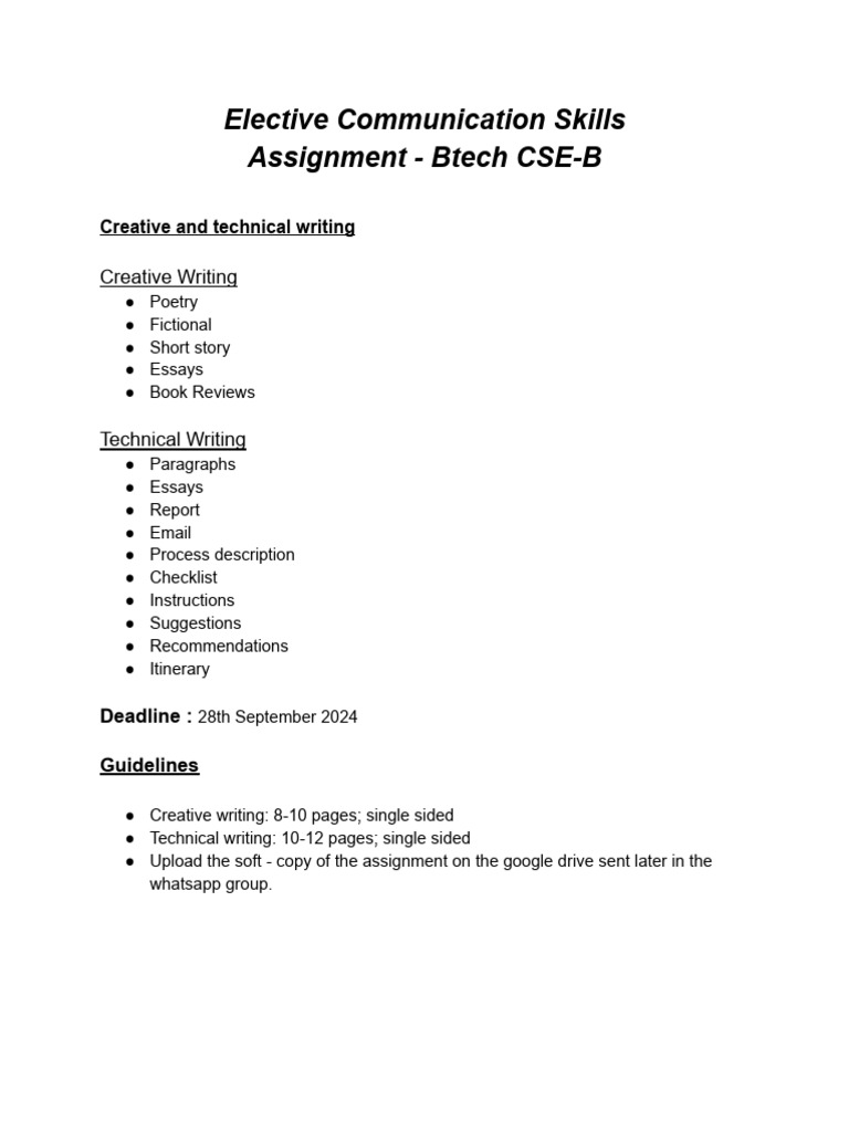 Elective Communication Skills Assignments | PDF