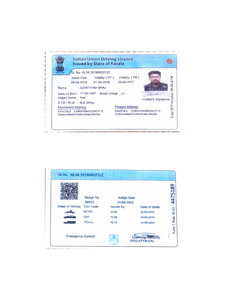 Indian Union Driving Licence Details | PDF