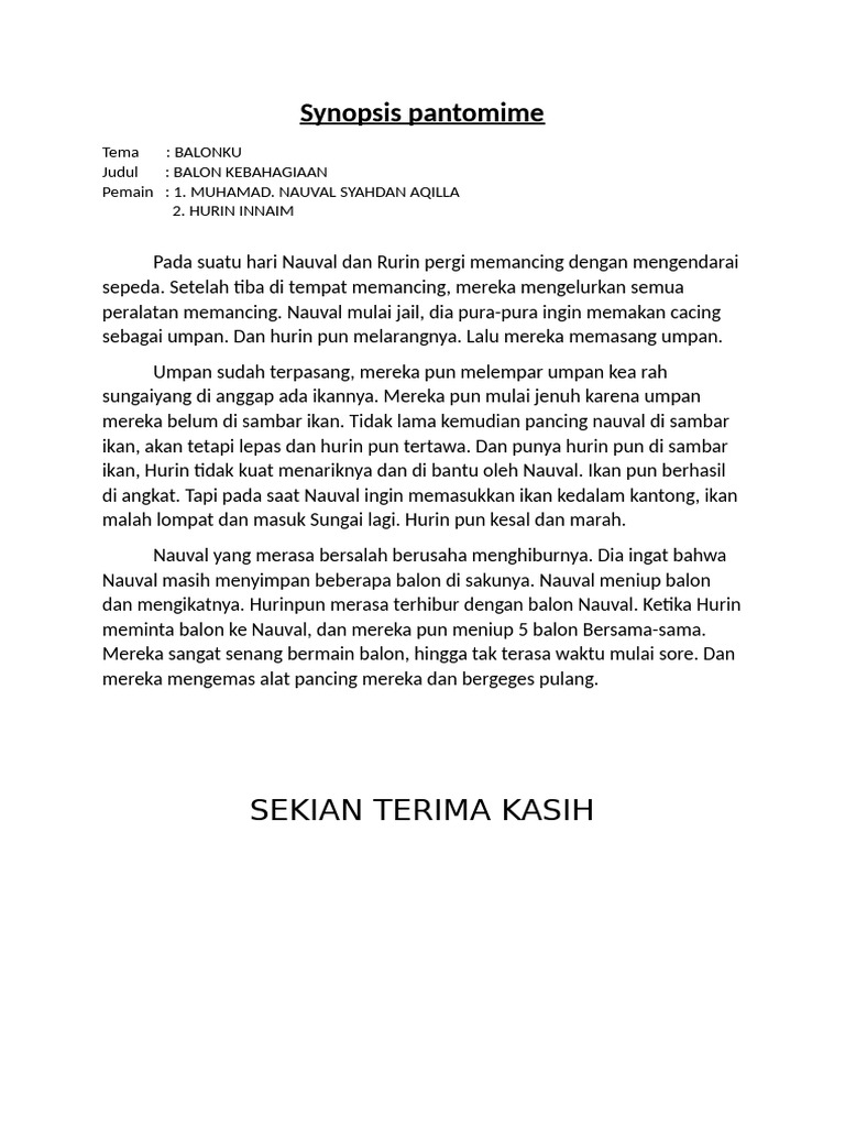 SINOPSIS PANTOMIM 2024 | PDF