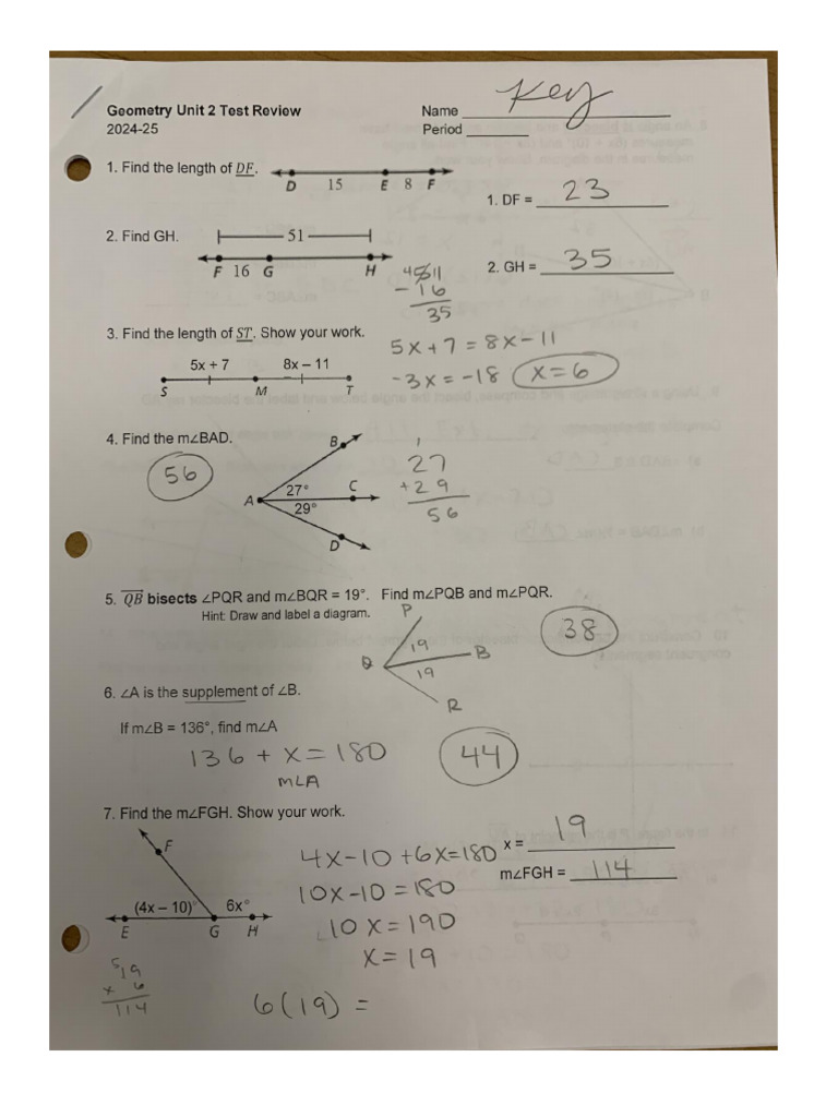 Geometry Unit 2 Test Review KEY | PDF
