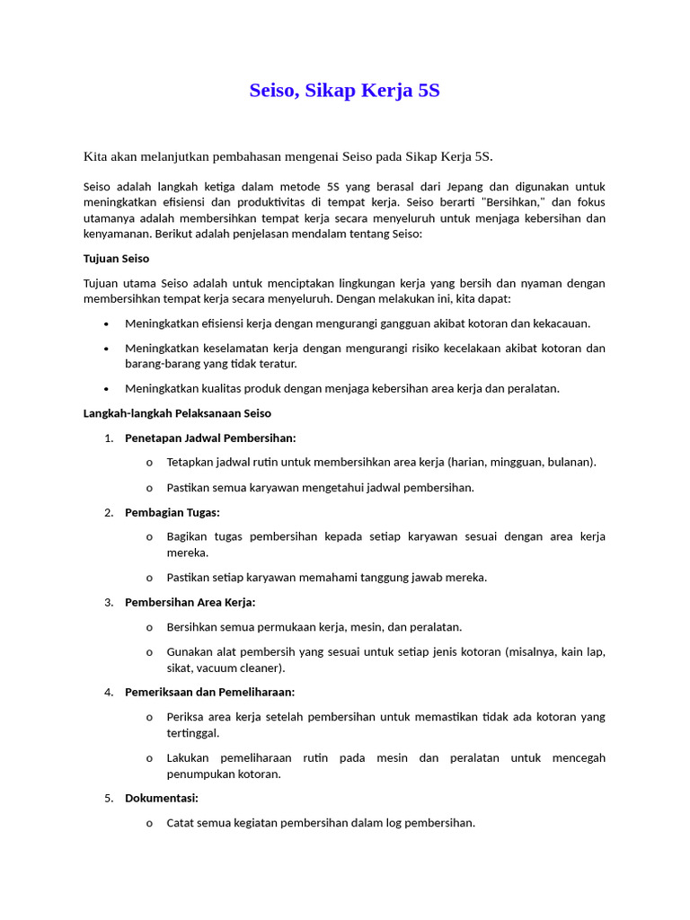 Seiso Sikap Kerja 5S | PDF