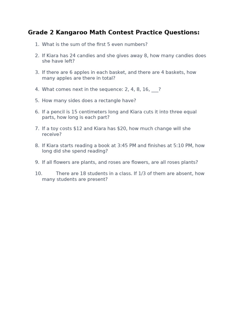 Grade 2 Math Practice Quiz | PDF