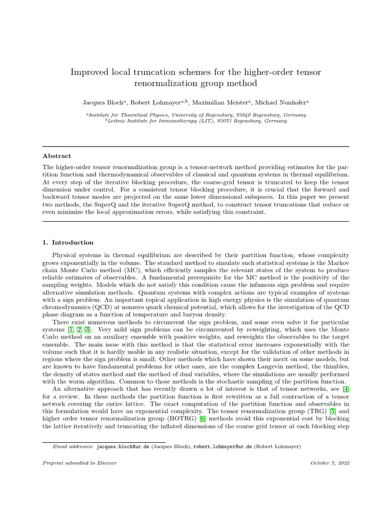 Improved Local Truncation Schemes For The Higher-Order Tensor Renormalization Group Method | PDF ...