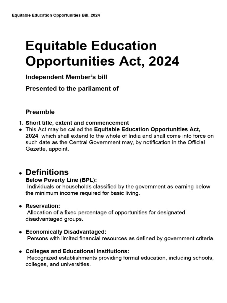Equitable Education Opportunities Bill 2024 | PDF | Government | Justice