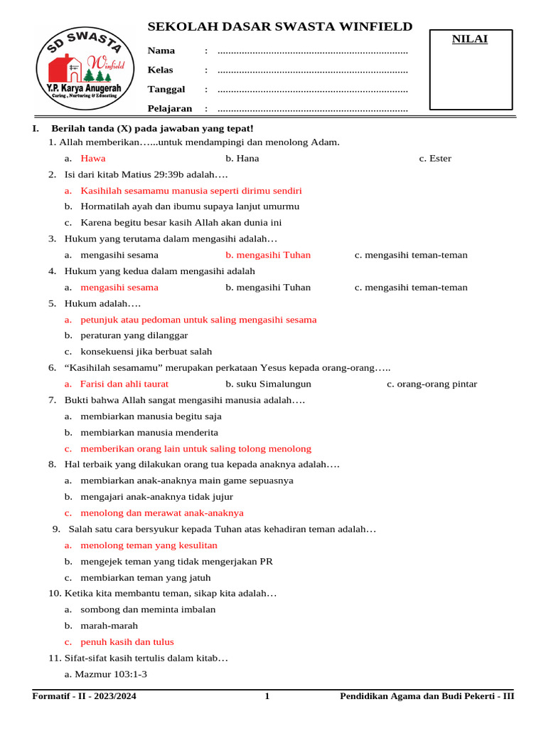 KUIS II SD 3 Agama Terbaru | PDF