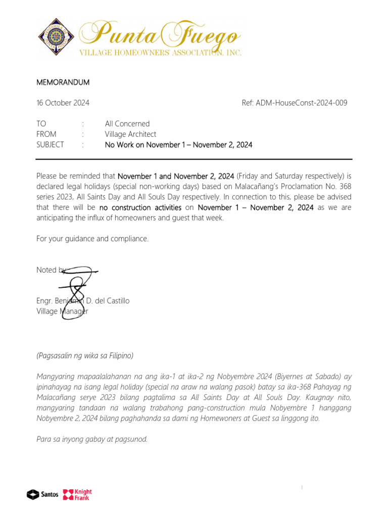 ADM-HouseConst-2024-009 All Saints Day and All Souls Day | PDF