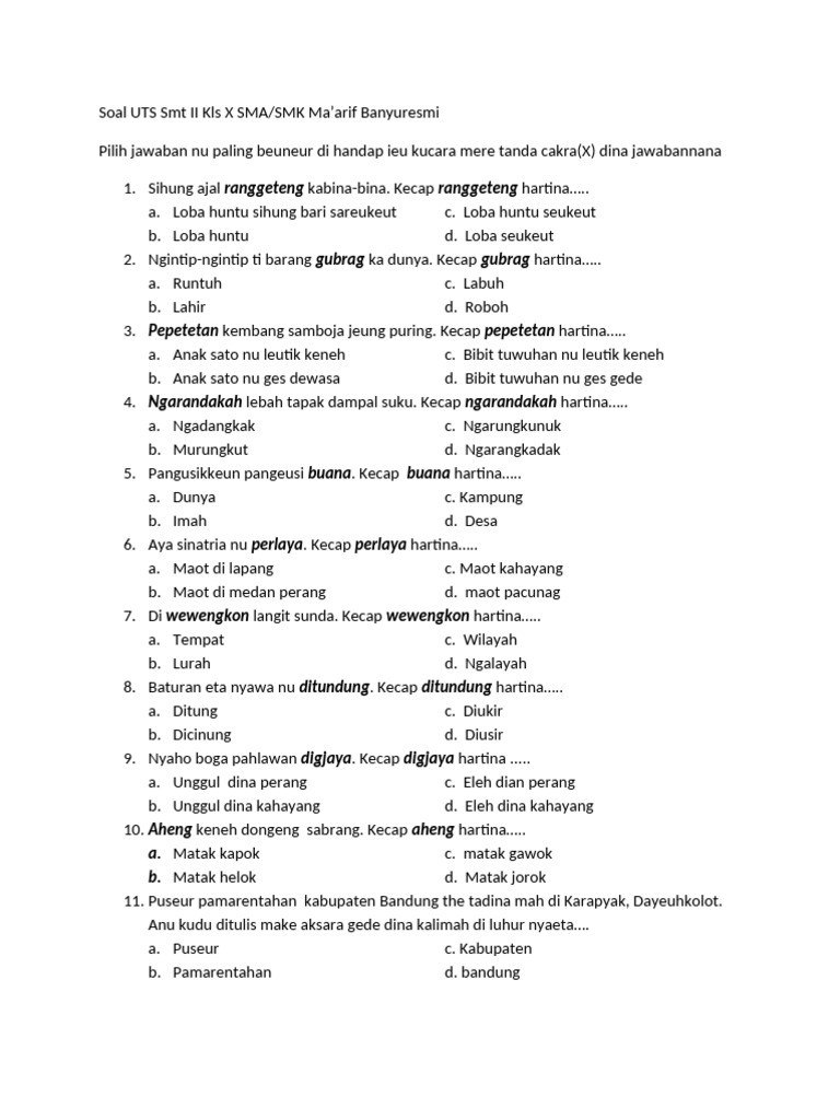 Soal UTS SMT II Kls X SMA | PDF