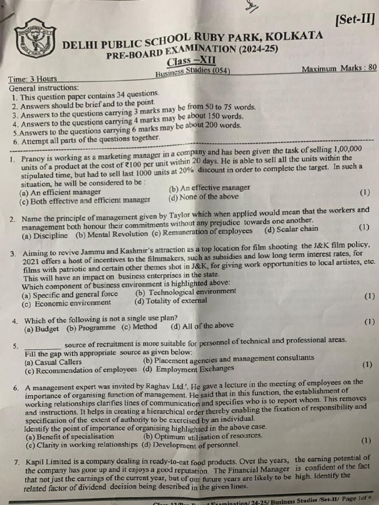 Business Studies Dps | PDF