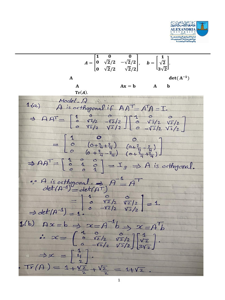 ModelAnswer MT 04170301 LinearAlgebra A | PDF