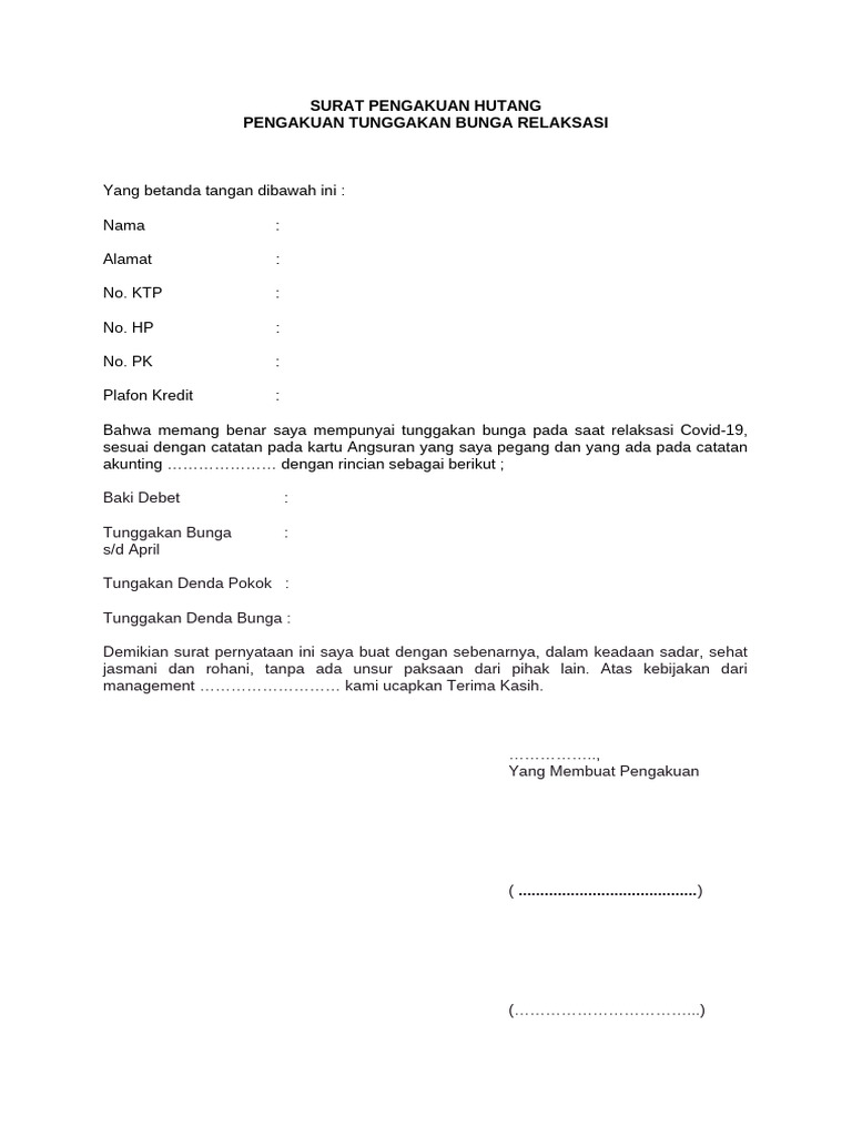 Surat Pengakuan Hutang | PDF