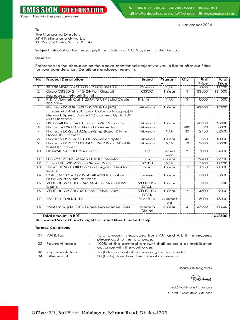 Quotation For CCTV System-1 | PDF | Computer Engineering | Computer Networking