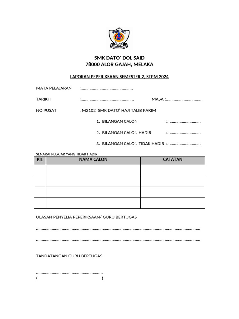 Borang Laporan STPM 2021 Dan 2022 | PDF