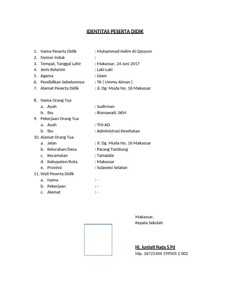 Identitas Peserta Didik | PDF