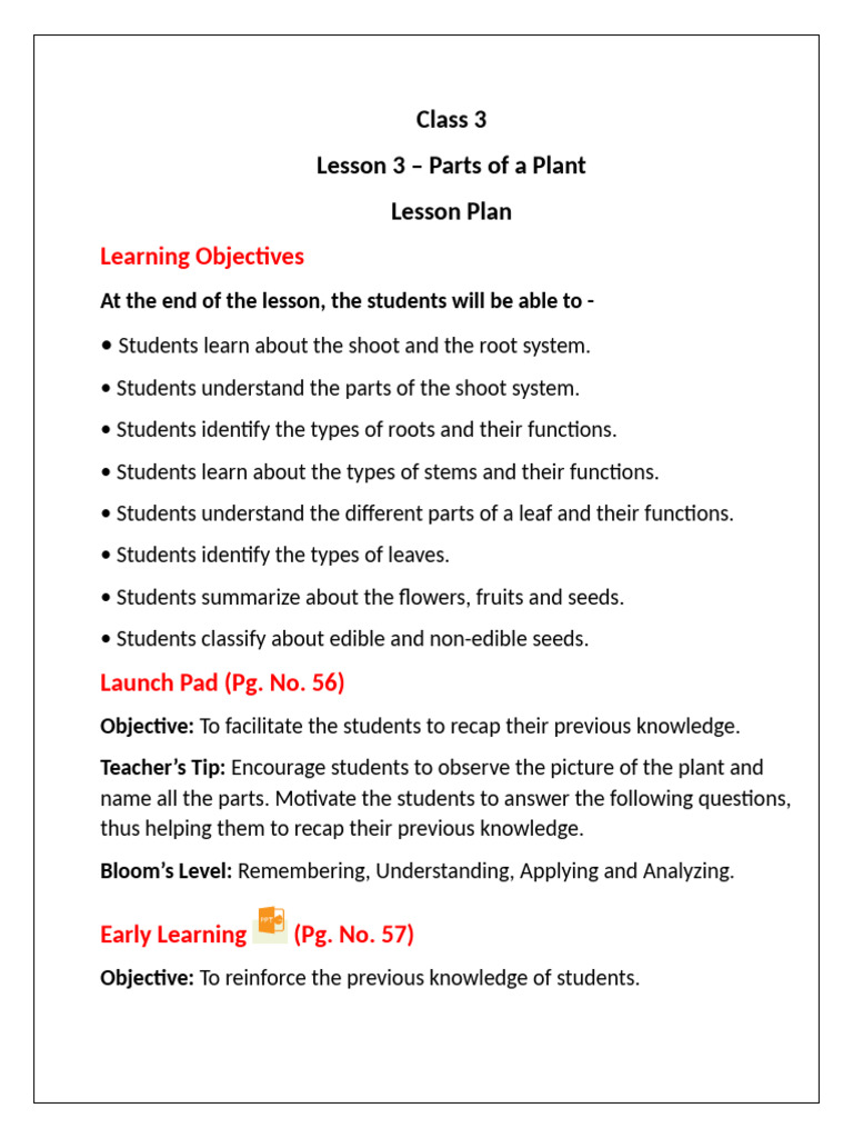 Class 3 Lesson 3 LP (Revised) | PDF | Fruit | Flowers