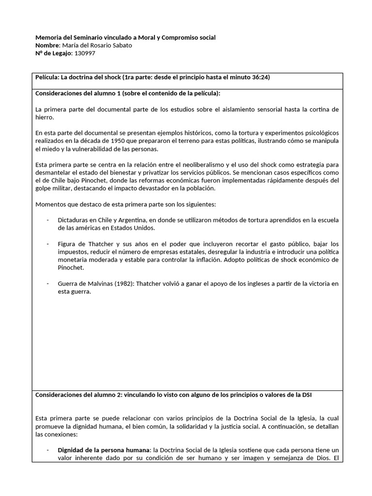 Seminario - Relación Con Documental "La Doctrina Del Shock" | PDF ...