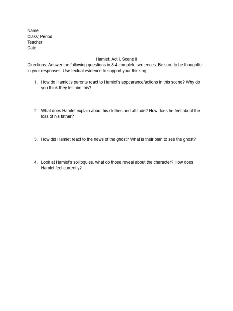 Jacob Golden - Hamlet Act I, Scene II | PDF