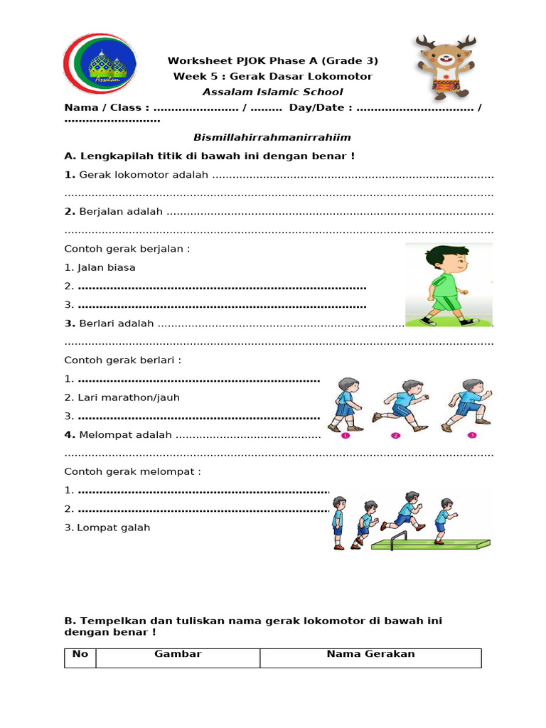 Worksheet PJOK Week 4, Grade 3 | PDF