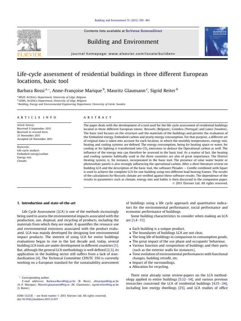 Life Cycle Assessment of Residential Buildings in Three D - 2012 ...