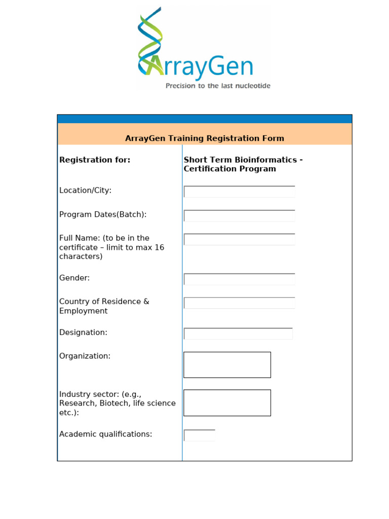 ArrayGen Training Registration Form Upload-1 | PDF