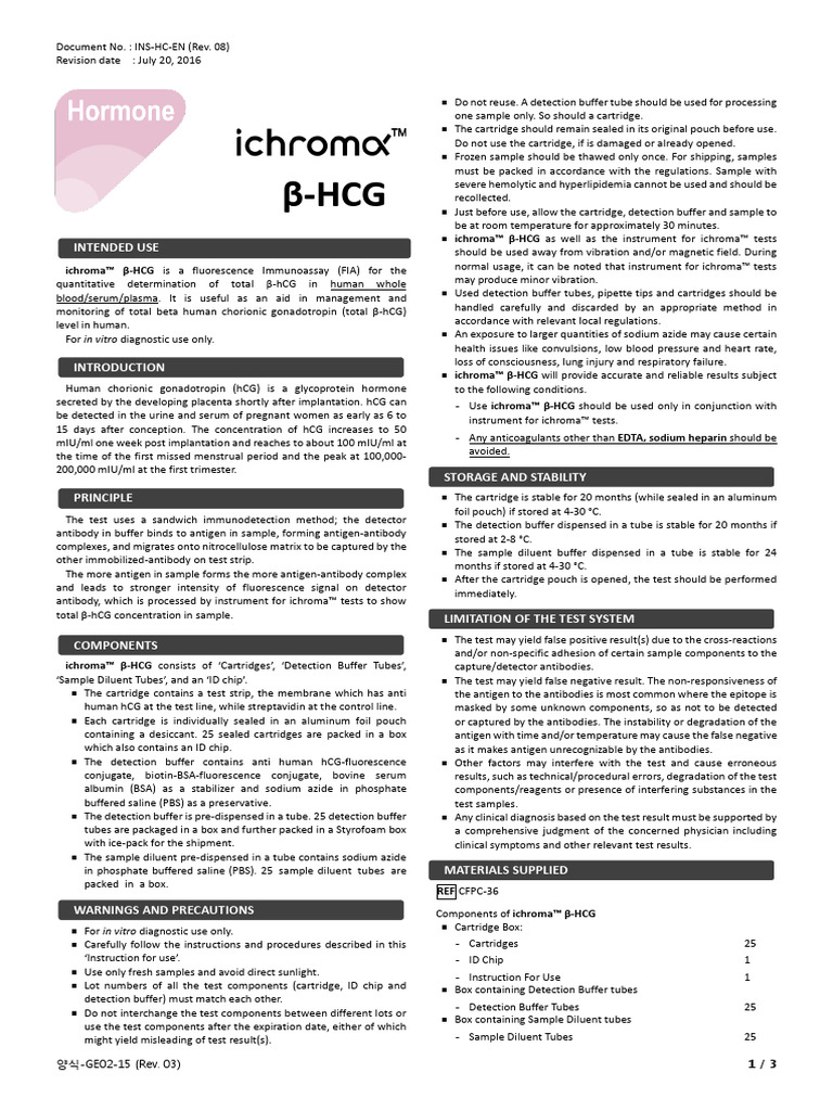 beta-hCG | PDF | Blood Plasma | Human Chorionic Gonadotropin