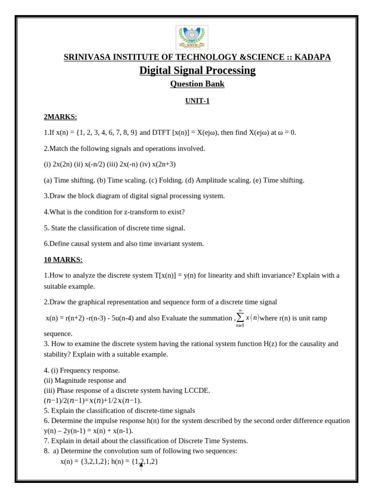 DSP IMP Questions | PDF | Discrete Fourier Transform | Low Pass Filter