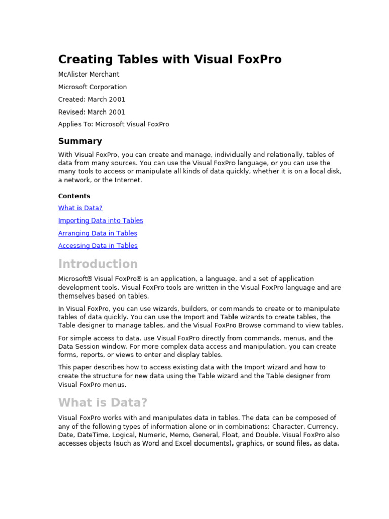 Vfptables | PDF | Databases | Microsoft Excel