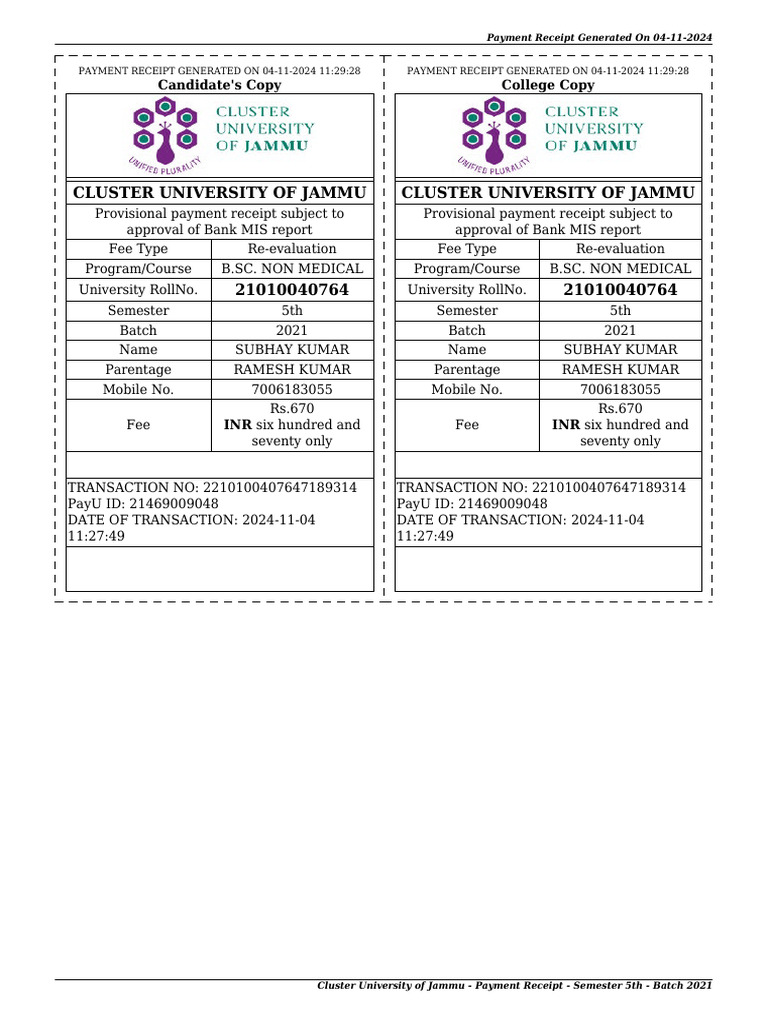 Re-Evaluation Form Receipt 5 Batch 2021 | PDF