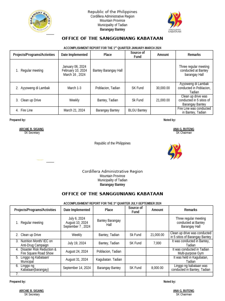 Skaccomlishment Report Sk Pdf Youth Youth Organizations