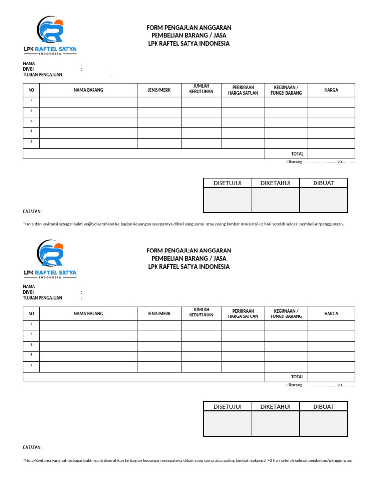 Formulir Pengajuan Anggaran Pembelian | PDF