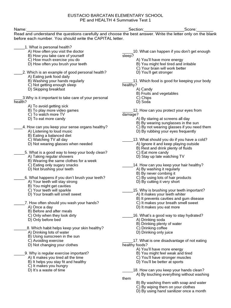 Summative Test Pe and Health 4 1 | PDF