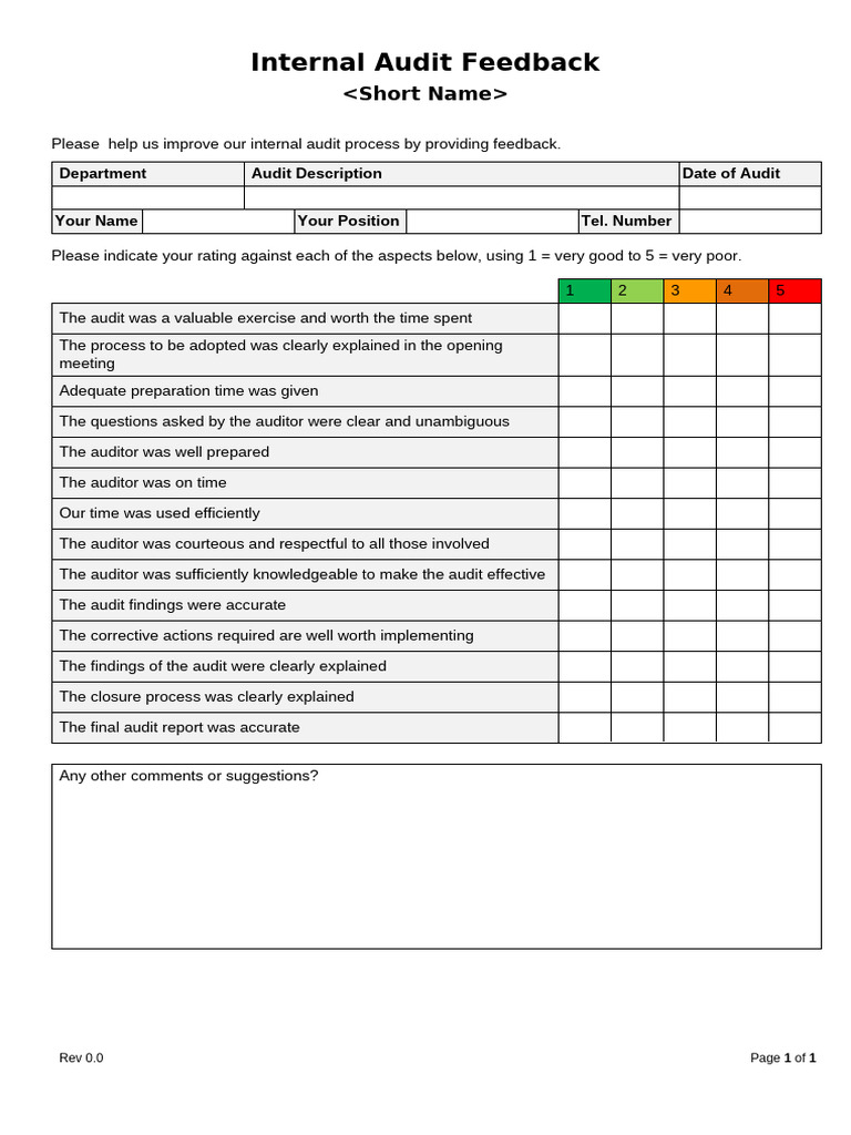 Internal Audit Feedback Survey Form | PDF