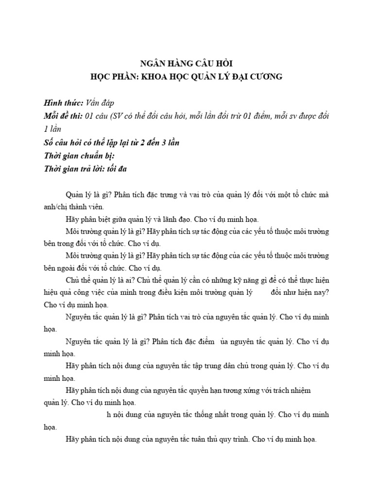 CÂU HỎI ÔN KHQL | PDF