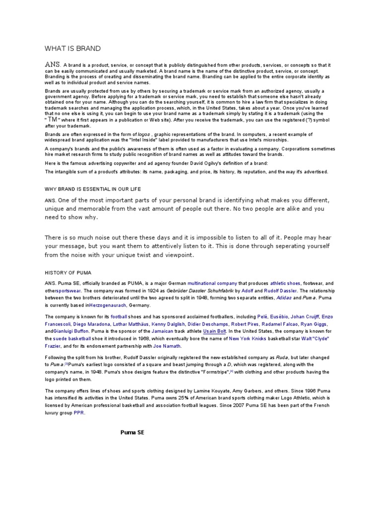 Puma Brand History and Overview | PDF | Brand | Sports