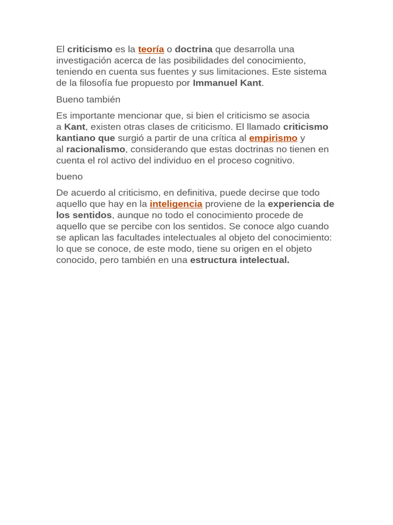 Definición de Criticismo en Filosofía | PDF