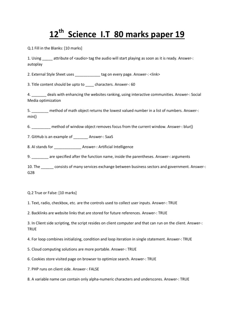 12th Science IT Exam Paper 80 Marks | PDF | Control Flow | Html
