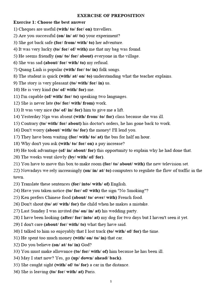 Exercise of Preposition | PDF