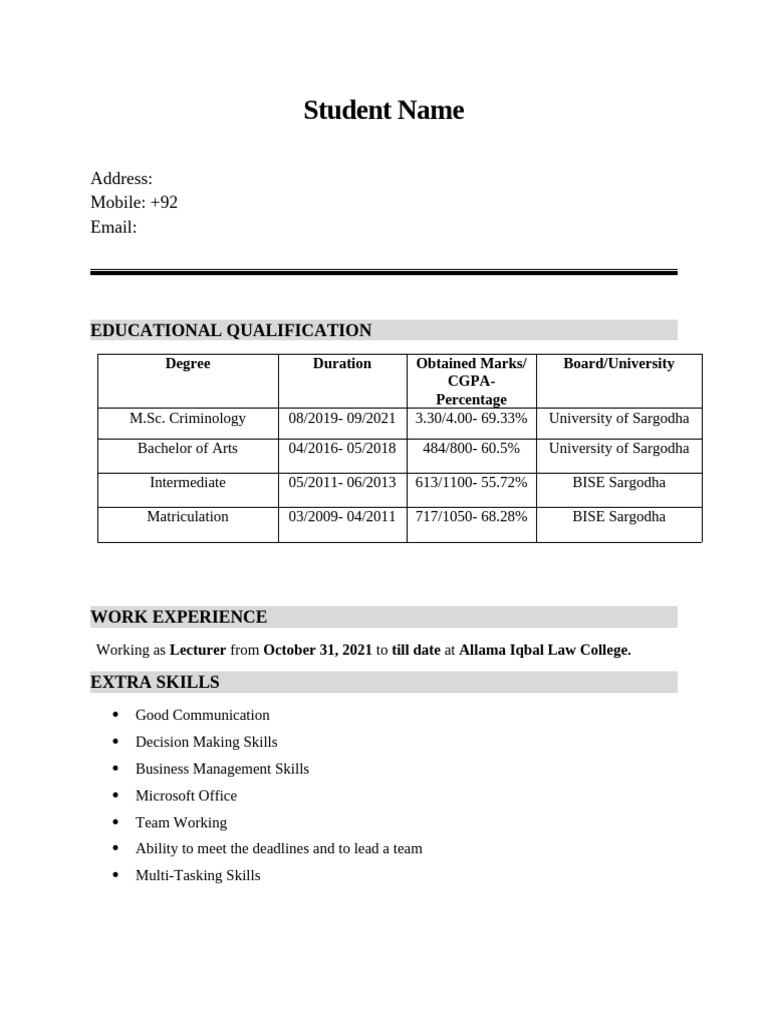 CV Formate | PDF