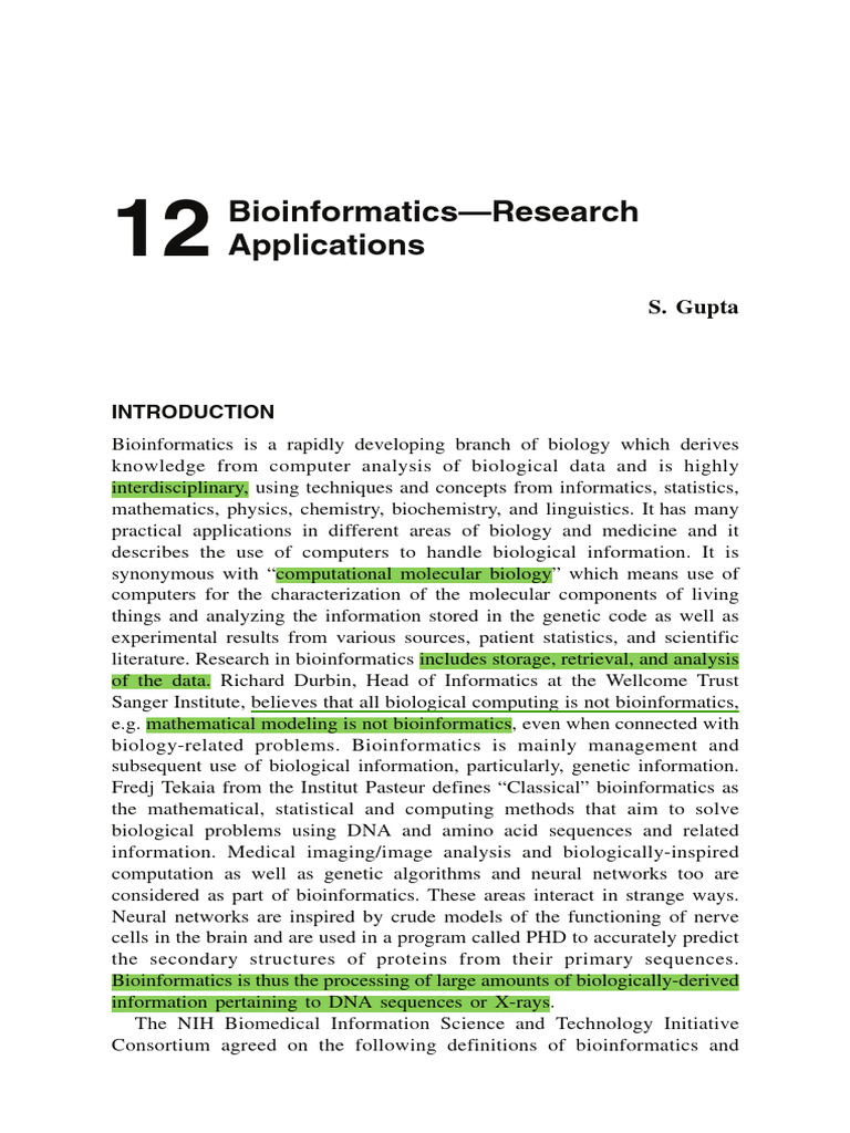 CHAP 12 - Bioinformatics - Research Application | PDF | Bioinformatics ...