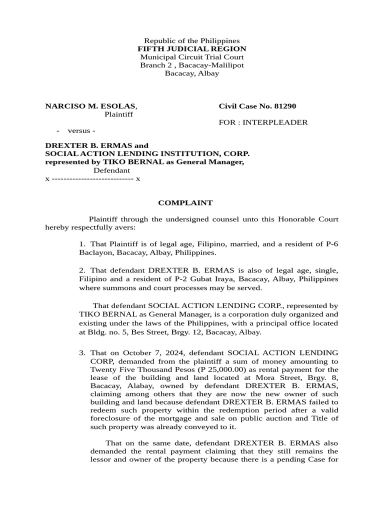 Complaint For Interpleader | PDF | Lawsuit | Foreclosure