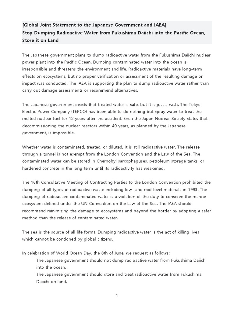 Global Joint Statement - 2023 - World Ocean Day To Japan & IAEA ...