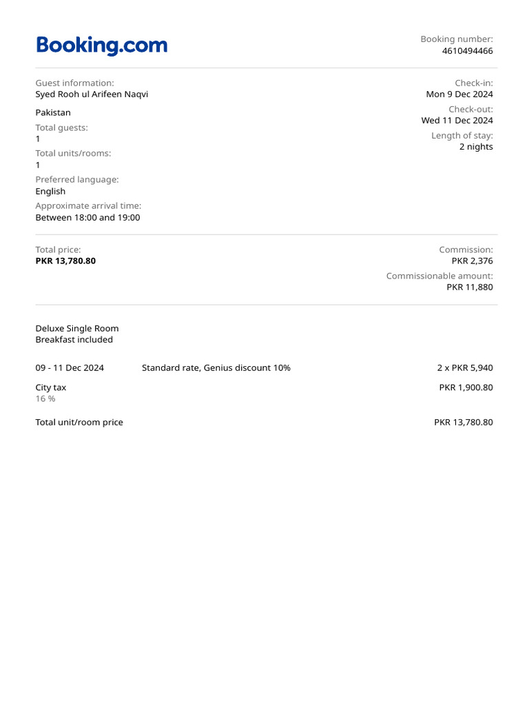 Booking Number | PDF