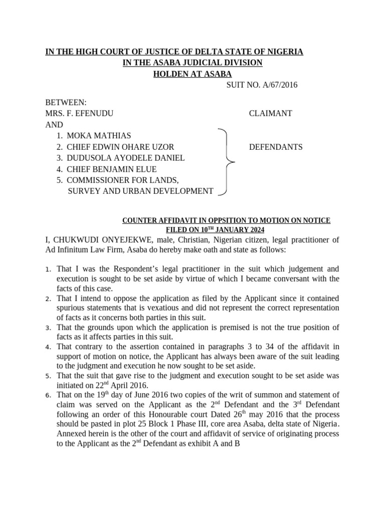 Counter Affidavit Against Motion on Notice | PDF | Judgment (Law) | Lawsuit