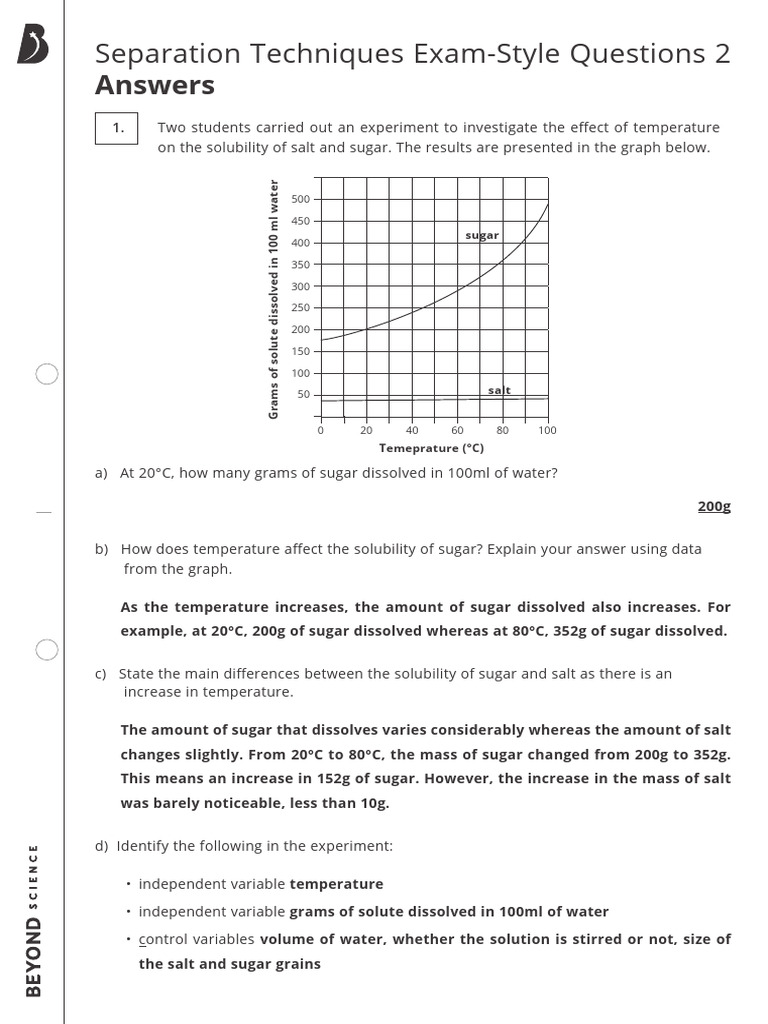Exam style questions 2 Answers | PDF | Solubility | Water