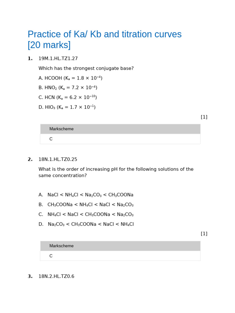 ANS Practice of Ka - KB and Titration Curves | PDF | Analytical ...