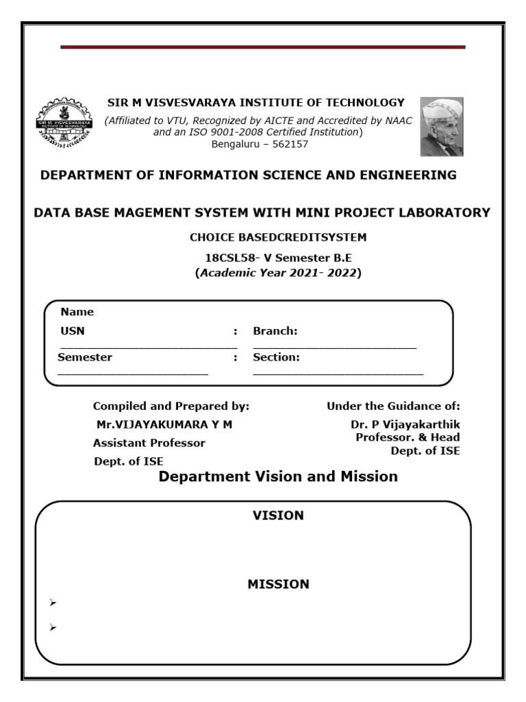 Lm Dbms Lab 18csl58 Smvit 2021 22 | PDF | Databases | Sql Lm Dbms Lab 18csl58 Smvit 2021 22 | PDF | Databases | Sql