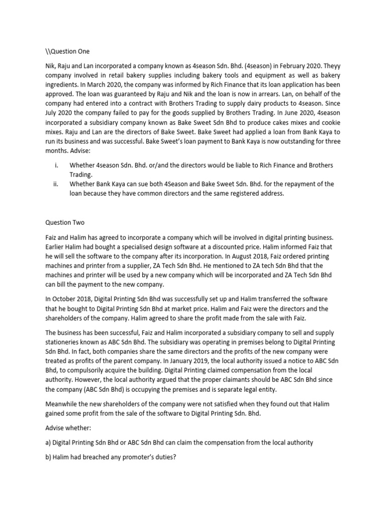 Tutorial Question Set COMPANY WEEK3 | PDF | Business | Private Law