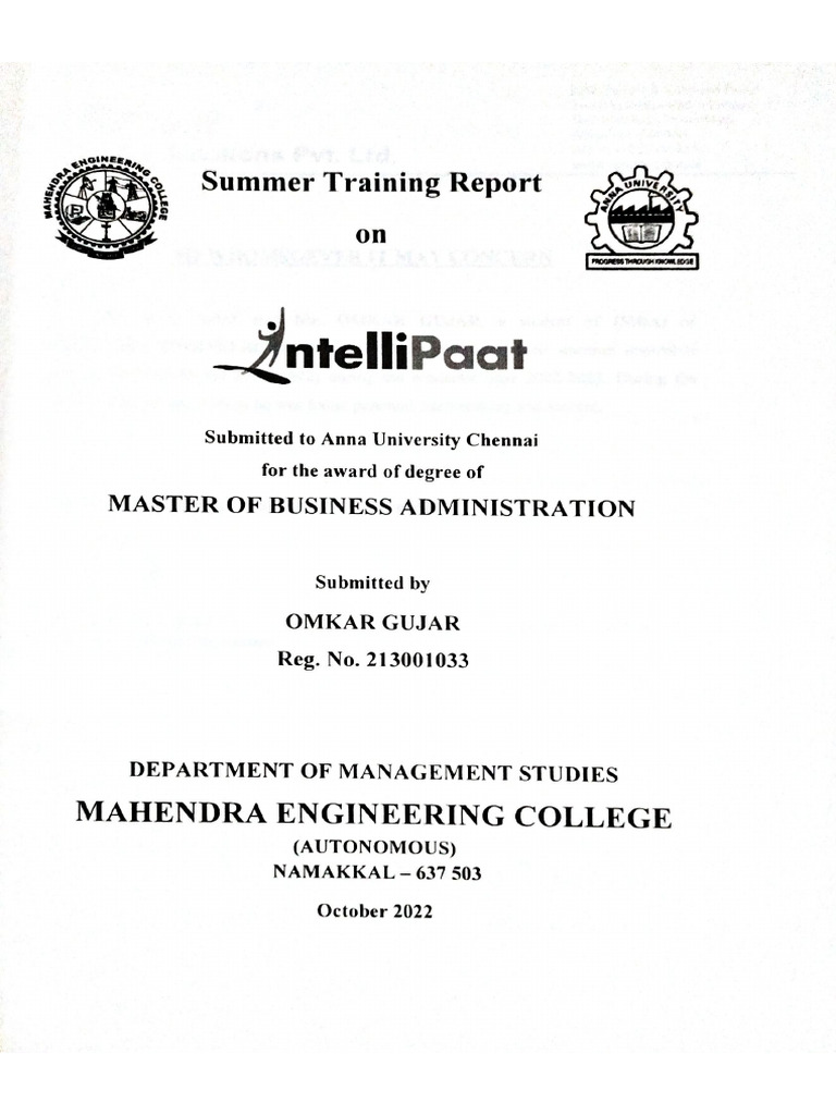 Summer Training (OMKAR GUJAR) | PDF