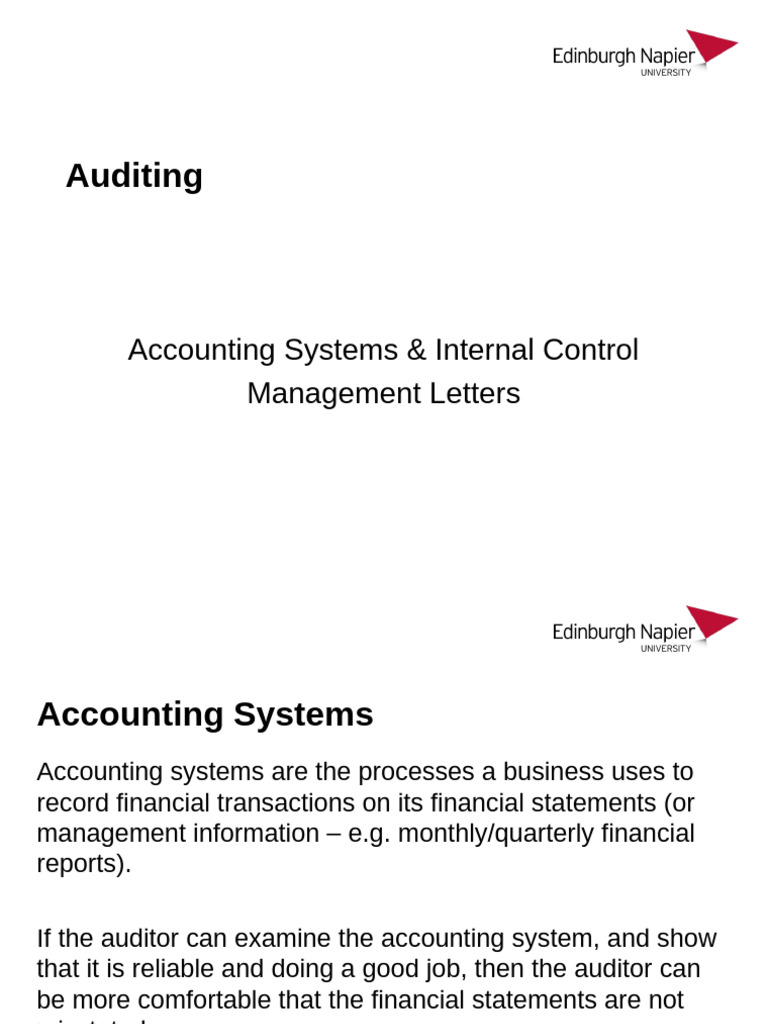 Session 5 Accounting Systems Internal Control Student | PDF | Internal Control | Audit