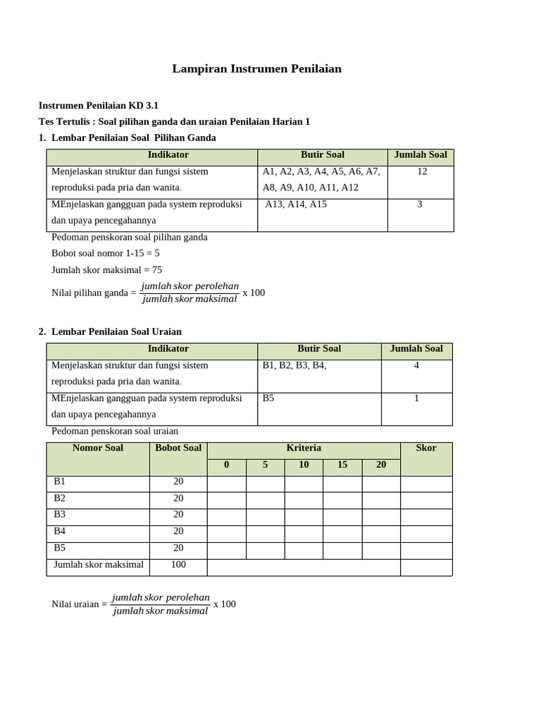 Instrumen Penilaian Reproduksi Biologi | PDF