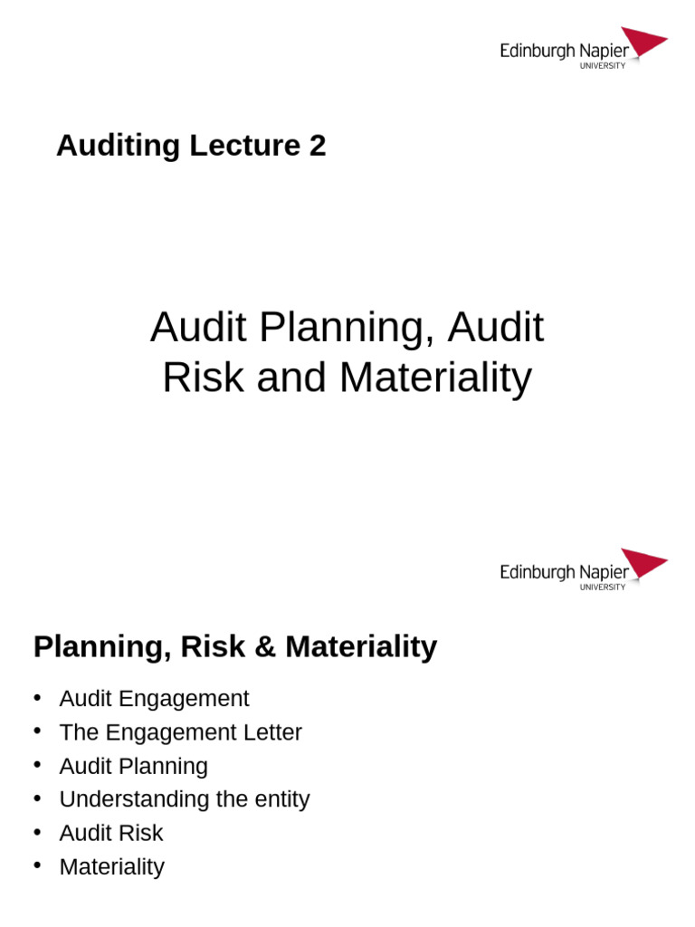 Session 2 Audit Planning, Risk Materiality Student | PDF | Audit | Internal Control